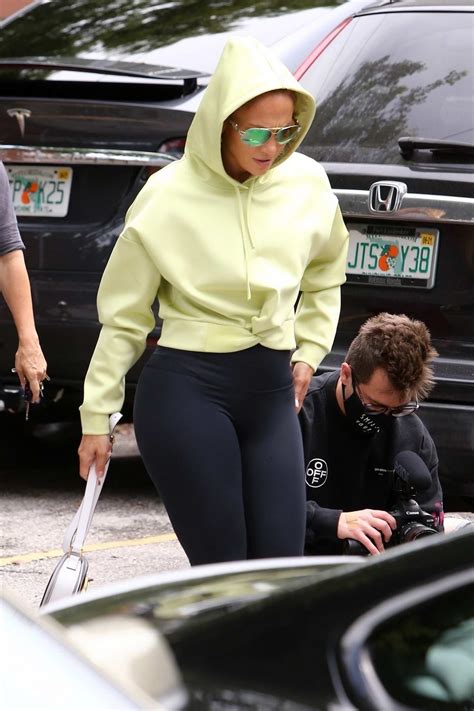 Jennifer Lopez Rocks A Green Hoodie And Black Leggings As She Arrives