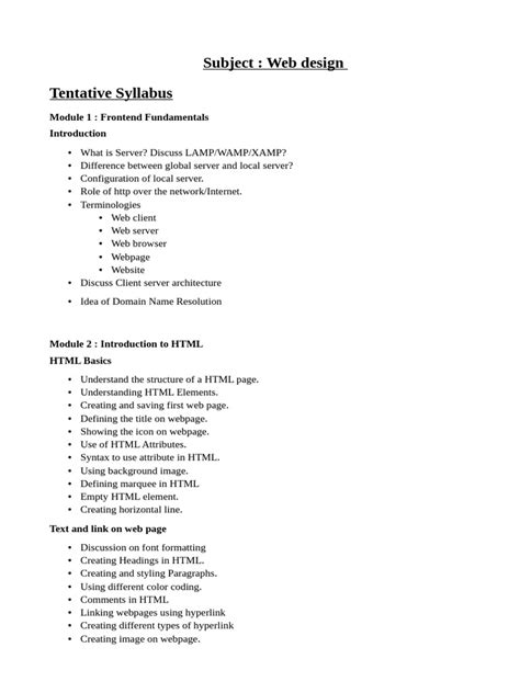 Web Development Tentative Syllabus Pdf Html Html Element