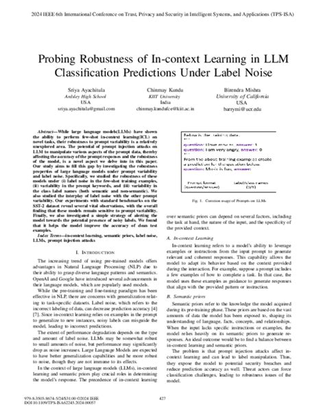 Pdf Probing Robustness Of In Context Learning In Llm Classification Predictions Under Label Noise