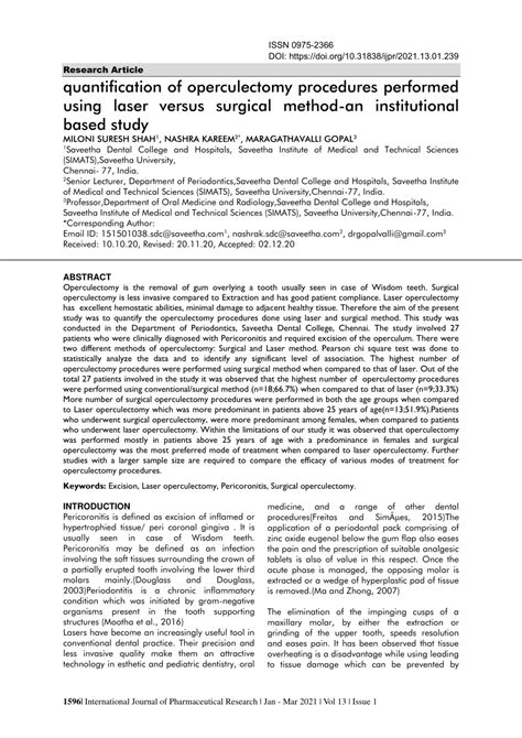 Pdf Quantification Of Operculectomy Procedures Performed Using Laser