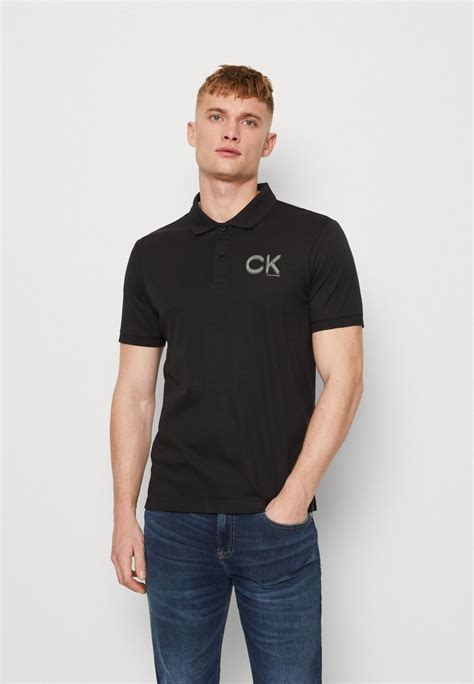 Calvin Klein Striped Chest Logo Polo Shirt Black Uk