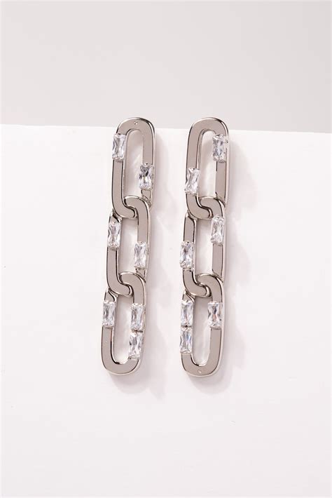 Zuri Plated Cz Chain Link Earrings Link Earrings Earrings Silver