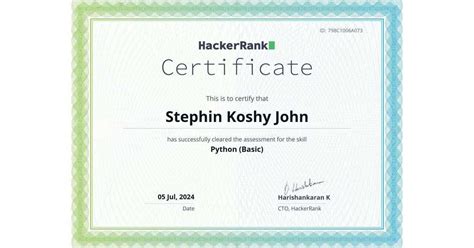 Thrilled To Share My Python Certification From Hackerrank Stephin