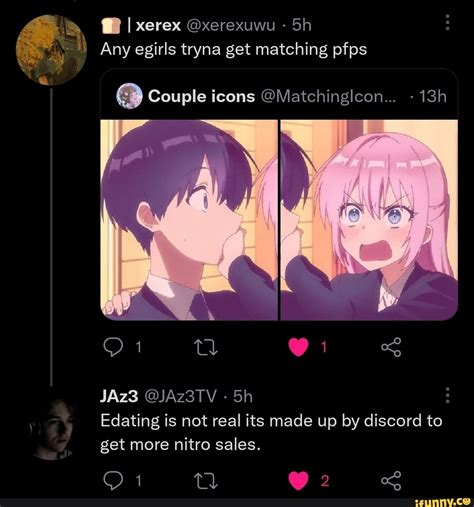 Xerex Xerexuwu Any Egirls Tryna Get Matching Pfps Couple Icons Maichinglcon Wv E Jaz3