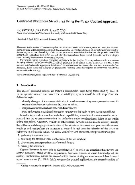 Pdf Control Of Nonlinear Structures Using The Fuzzy Control Approach
