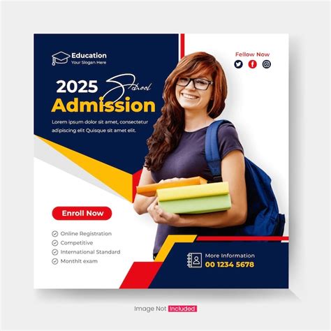 게시물 템플릿 학교 입학 소셜 미디어 프리미엄 벡터