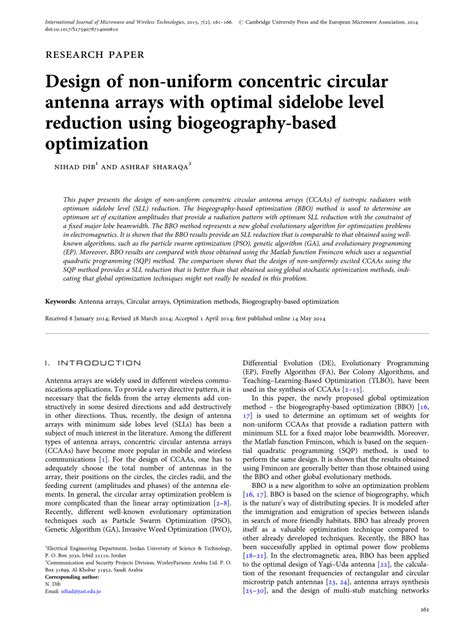 pdf design of non uniform concentric circular antenna arrays with optimal sidelobe level