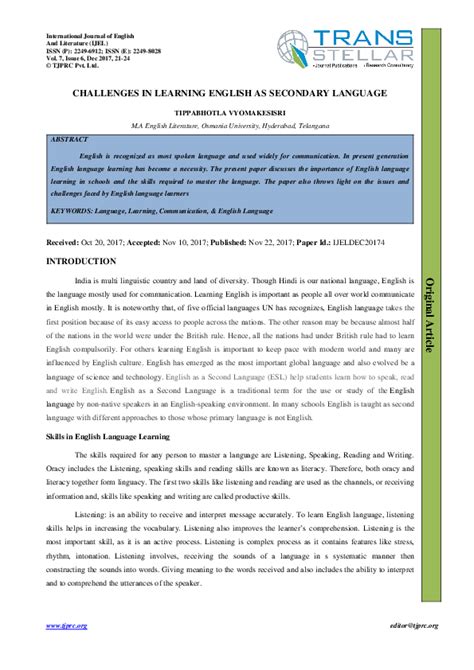 Pdf Challenges In Learning English As Secondary Language