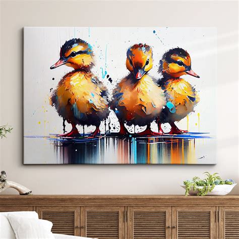 Beautiful Ducklings Abstract Oil Animal Duck Painting Splatter Style