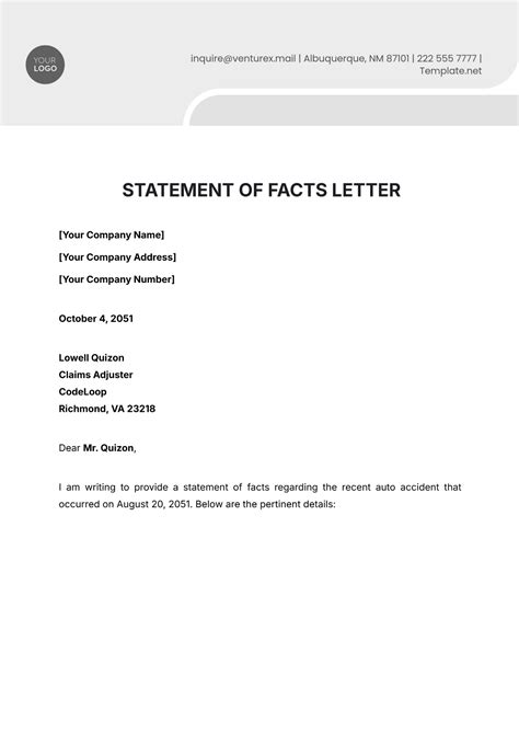 Free Statement Of Facts Letter Template To Edit Online