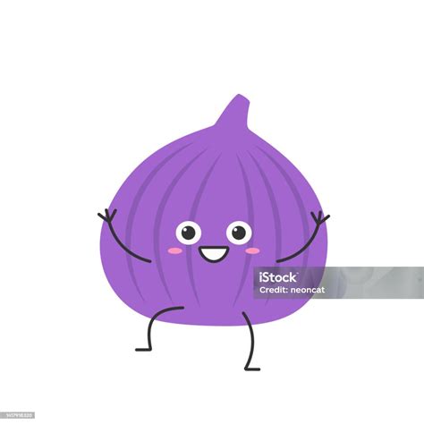 무화과 캐릭터 만화 인사말 과일 귀여운 웃는 웃는 얼굴 행복한 기쁨 감정 아이콘 벡터 일러스트레이션 0명에 대한 스톡 벡터 아트