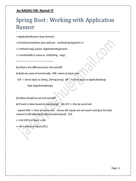 Spring Boot Working With Application Runner By Raghu Sir Naresh It Pdf Computer Data