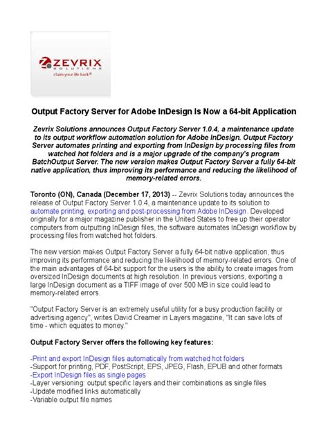 PDF Output Factory Server For Adobe InDesign Is Now A 64 Bit Application DOKUMEN TIPS