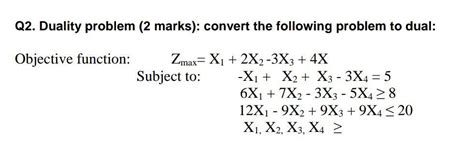 Solved Q2 Duality Problem 2 Marks Convert The Following