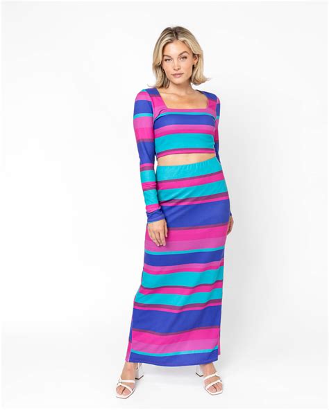 Striped Crop Top And Maxi Skirt Set Empower Fashion