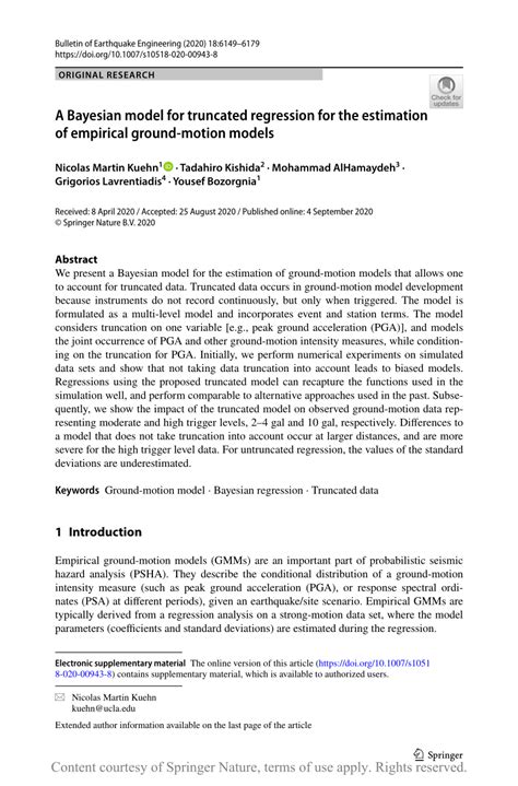 A Bayesian Model For Truncated Regression For The Estimation Of Empirical Ground Motion Models