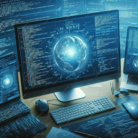 Premium Photo Computer Coding Screen With Blue Background