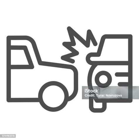 두 개의 자동차 도로 충돌 라인 아이콘입니다 정면 또는 측면 운전 충돌 기호 흰색 배경에 윤곽 선 스타일 그림 모바일 개념 웹 디자인에 대한 자동차 사고 기호 벡터 그래픽