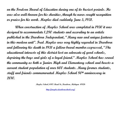 Maples History Maples Elementary School