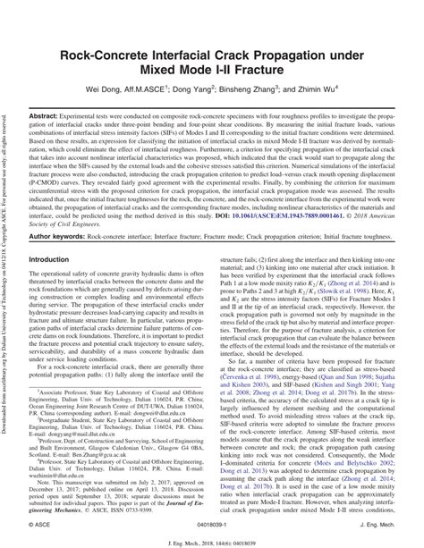 Pdf Rock Concrete Interfacial Crack Propagation Under Mixed Mode I Ii