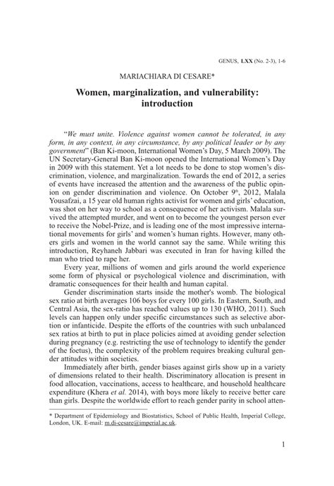 Pdf Women Marginalization And Vulnerability Introduction