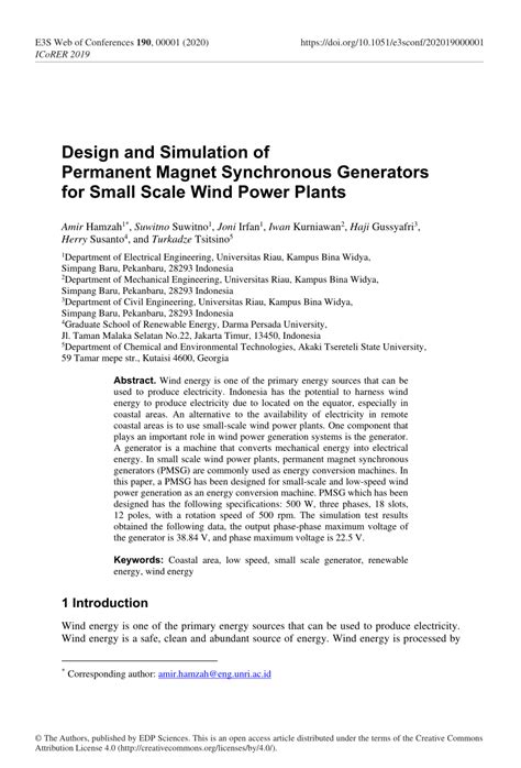 Pdf Design And Simulation Of Permanent Magnet Synchronous Generators For Small Scale Wind