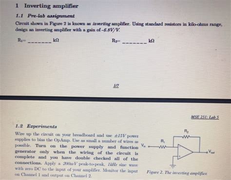 solved 1 inverting amplifier 1 1 pre lab assignment circuit