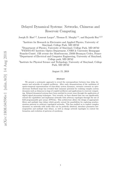 Pdf Delayed Dynamical Systems Networks Chimeras And Reservoir Computing