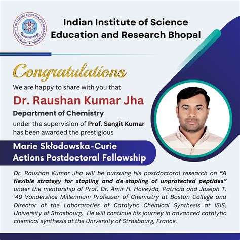 we are delighted to announce that dr raushan kumar jha phd department… iiser bhopal