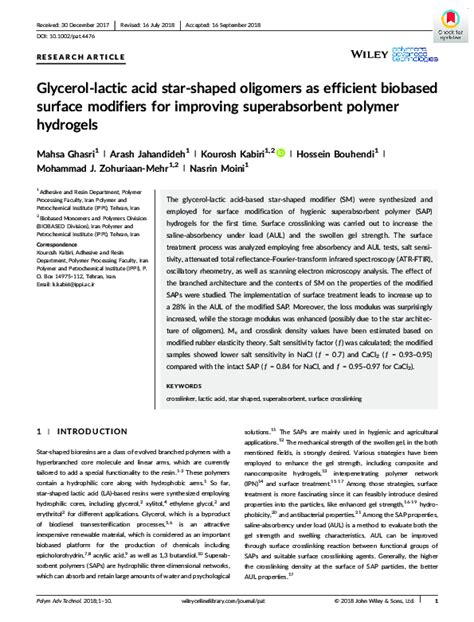 Pdf Glycerol‐lactic Acid Star‐shaped Oligomers As Efficient Biobased Surface Modifiers For