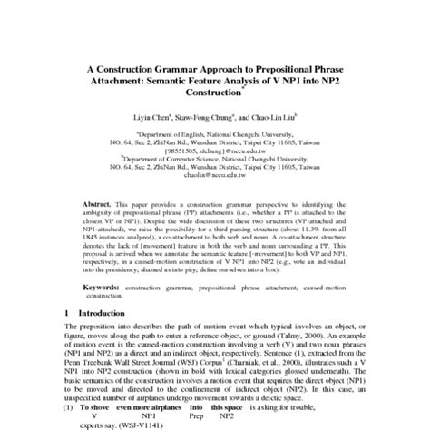 A Construction Grammar Approach To Prepositional Phrase Attachment Semantic Feature Analysis Of