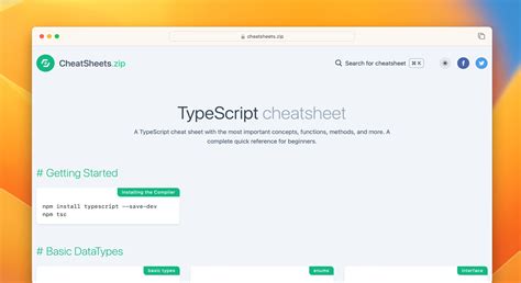 typescript cheat sheet and quick reference