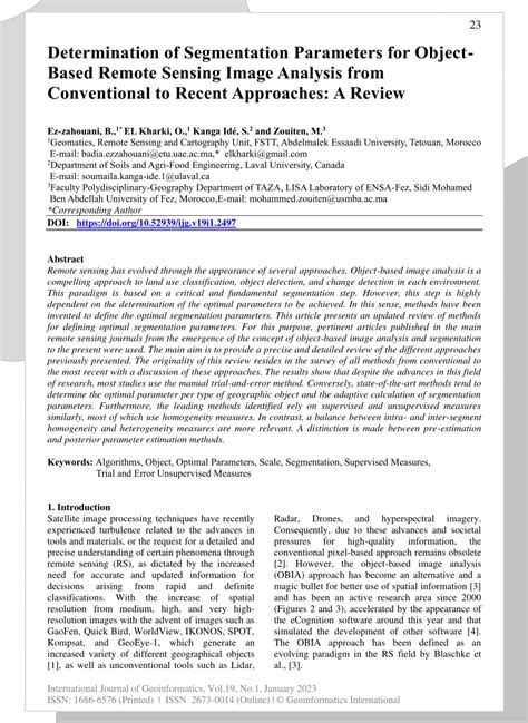 Pdf Determination Of Segmentation Parameters For Object Based Remote Sensing Image Analysis