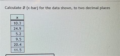solved calculate overline x x bar for the data shown to two decimal