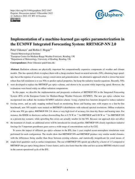 PDF Implementation Of A Machine Learned Gas Optics Parameterization In The ECMWF Integrated