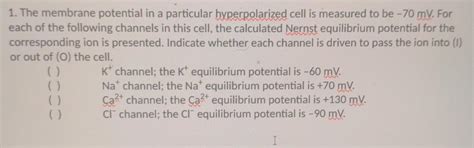 Solved The Membrane Potential In A Particular Hyperpolarized