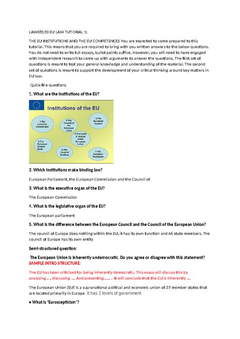 Tutorial 1 Eu Law Law08120 Eu Law Tutorial 1 The Eu Institutions And