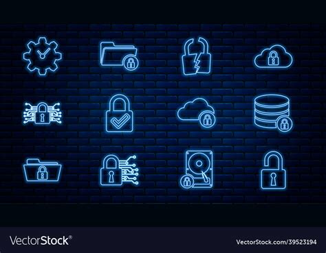 Set Line Open Padlock Server Security Royalty Free Vector