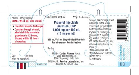 Propofol Injectable Emulsion Dr Reddys Laboratories Inc Fda Package