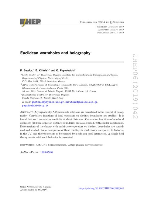 Pdf Euclidean Wormholes And Holography