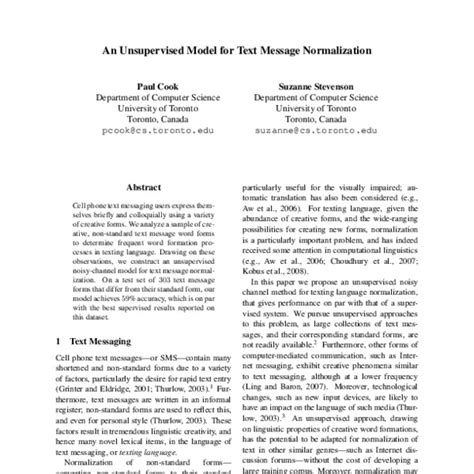 An Unsupervised Model For Text Message Normalization Acl Anthology