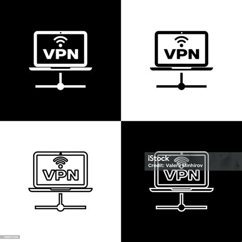 흑백 배경에서 격리된 Vpn 컴퓨터 네트워크 아이콘을 설정합니다 랩톱 네트워크 인터넷 연결 벡터 일러스트레이션 0명에 대한 스톡 벡터 아트 및 기타 이미지 Istock