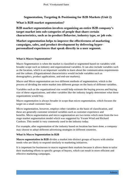 B2b Unit 2 Notes Pdf Market Segmentation Marketing
