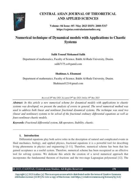 Numerical Technique Of Dynamical Models With Applications To Chaotic Systems Pdf Nonlinear