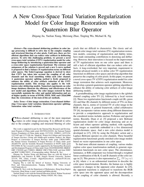 Pdf A New Cross Space Total Variation Regularization Model For Color Image Restoration With