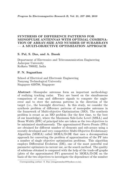 Pdf Synthesis Of Difference Patterns For Monopulse Antennas With