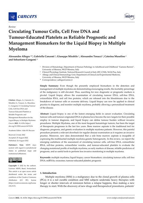 Pdf Circulating Tumour Cells Cell Free Dna And Tumour Educated Platelets As Reliable