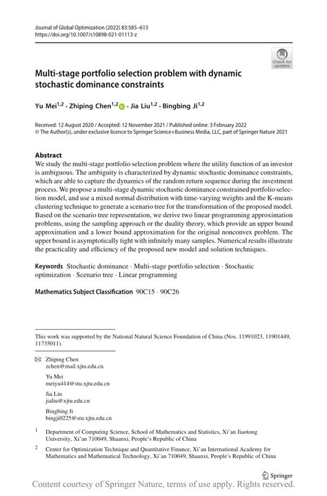 Multi Stage Portfolio Selection Problem With Dynamic Stochastic Dominance Constraints Request Pdf