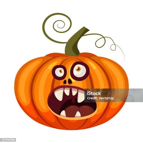 호박 할로윈 재미있는 얼굴 은 입 을 열고 소름 끼치고 무서운 재미있는 턱 이빨 생물 표현 괴물 캐릭터 벡터 격리 만화 스타일 10월에 대한 스톡 벡터 아트 및 기타 이미지