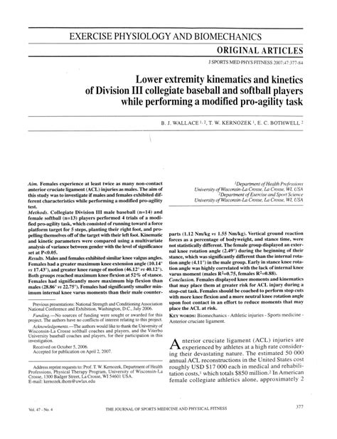 Pdf Lower Extremity Kinematics And Kinetics Of Division Iii Collegiate Baseball And Softball